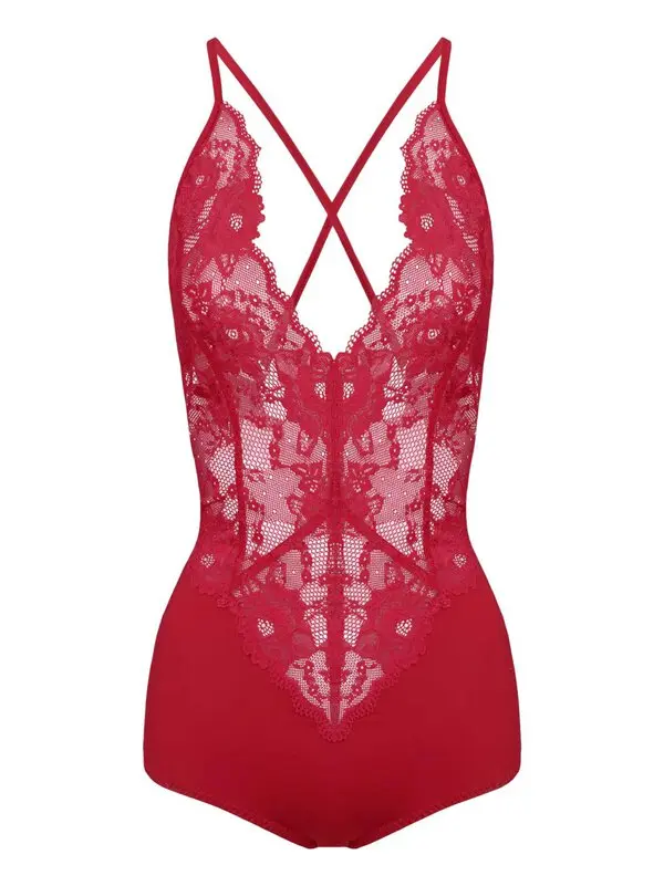 OH!ZUZA NIGHT&DAY Ruby Bodysuit Soft Viscose & Delicate Lace - Red
