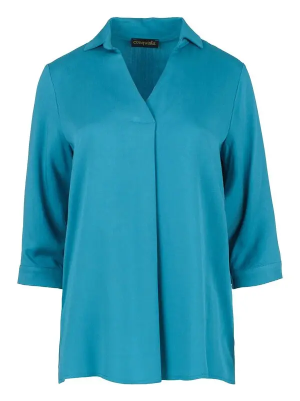 CONQUISTA Turquoise V Neck Top - Blue