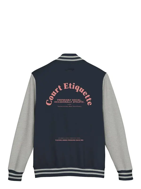 ANCHOR & CREW Blue / Grey Navy Blue & Heather Grey Court Etiquette Tennis Club League Cotton Varsity Letterman Jacket - Blue/grey