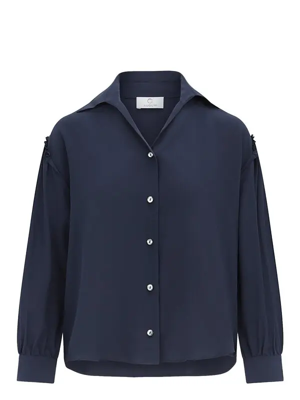 AUGURI Navy Silk Shirt - Blue
