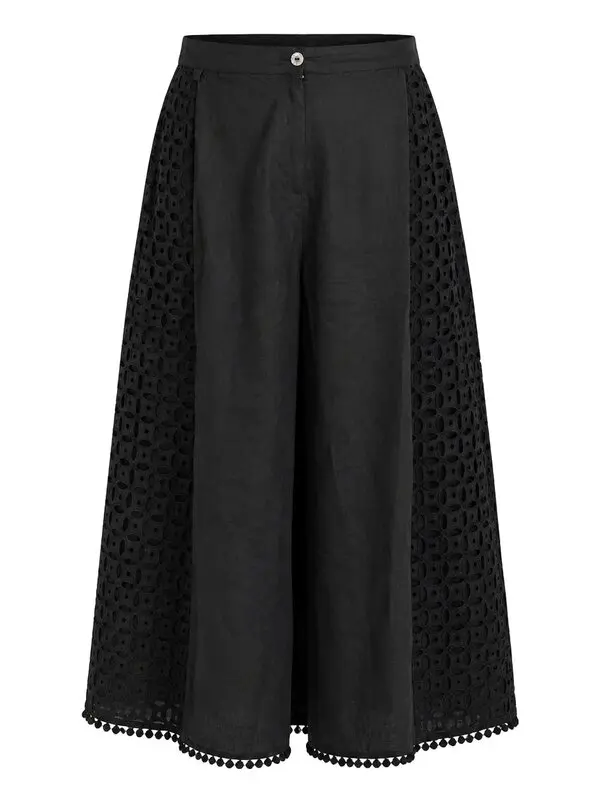 MARIELĒ Costanza Trousers Sangallo Linen - Black