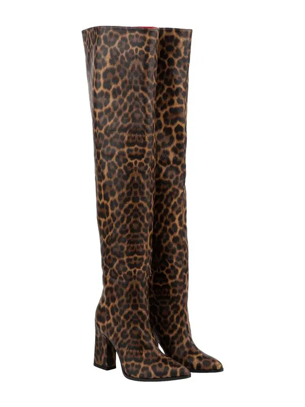 ROSAMUND MUIR LONDON Neutrals Roma Leopard Print Over Knee Boots - Brown