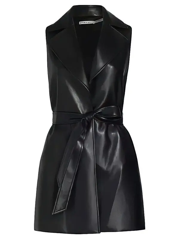 SANTE GRACE Vegan Leather Coat Dress/vest - Black