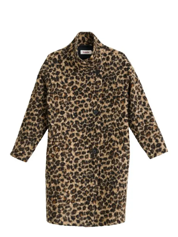 LOUCHE Donalda Animal Funnel Neck Coat Taupe - Brown