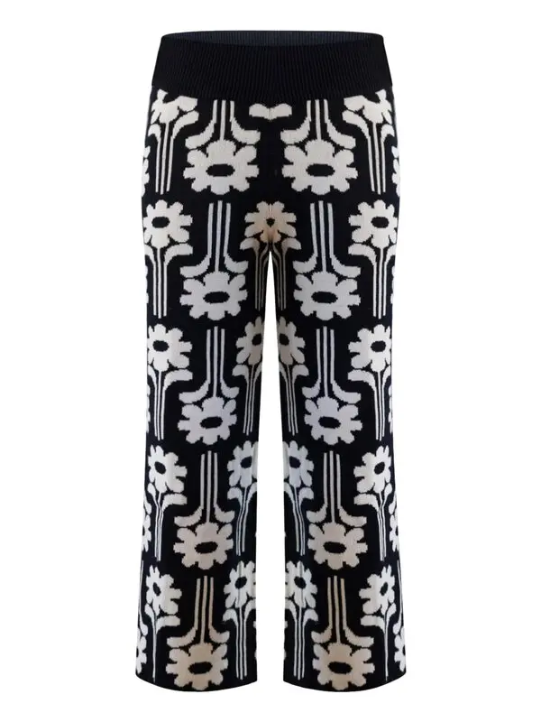 KNOWN SUPPLY High Waisted Floral Sweater Pants Bruno Flower Motif - Black