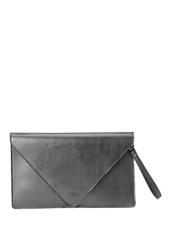 JUAN-JO Envelope Clutch Leather With Chain Metallic - Grey