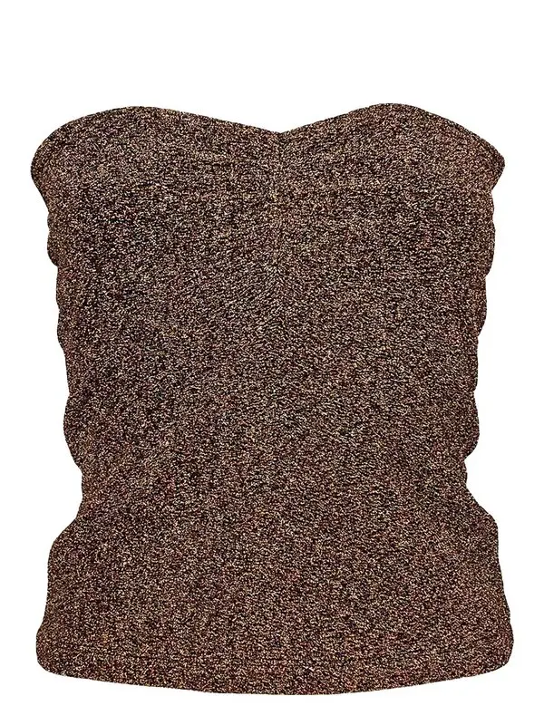 LALIPOP DESIGN Strapless Fitted Shiny Bronze Knitted Top - Brown