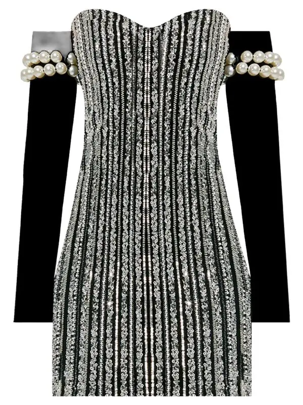NUR KARAATA Black / Silver Schloss Mini Dress - Black/silver