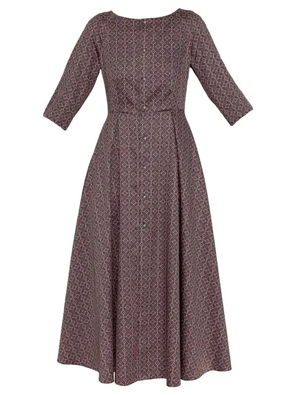 KAROLINA OZOLINSIUTE Leyla Maxi Geometric Print Cotton Dress With Raglan Sleeves - Brown