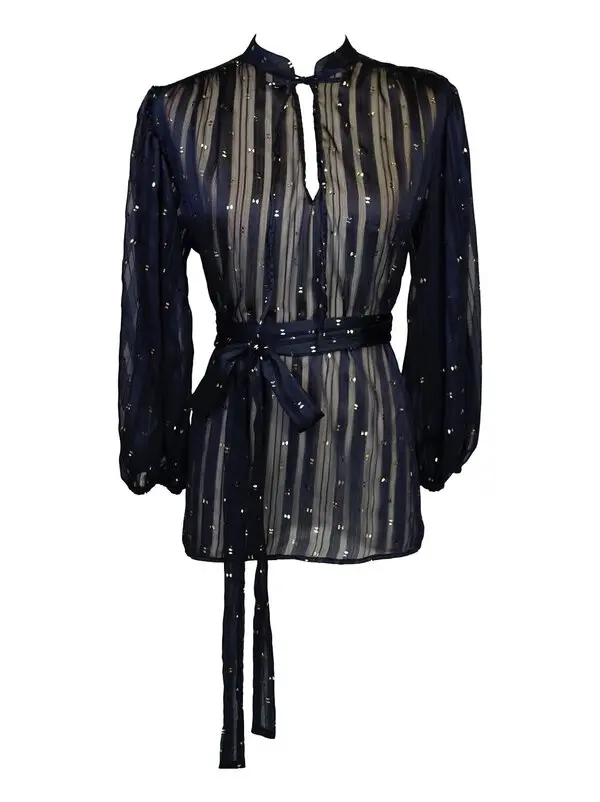 JENNAFER GRACE Clara Bishop Sleeve Blouse In Midnight Phenom - Blue