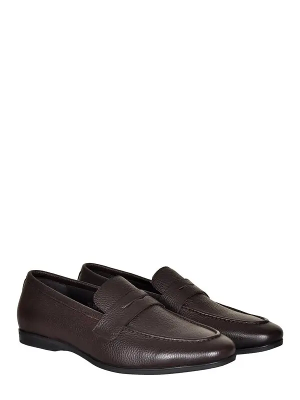 DAVID WEJ Lorenzo Grained Leather Loafers Coffee - Brown