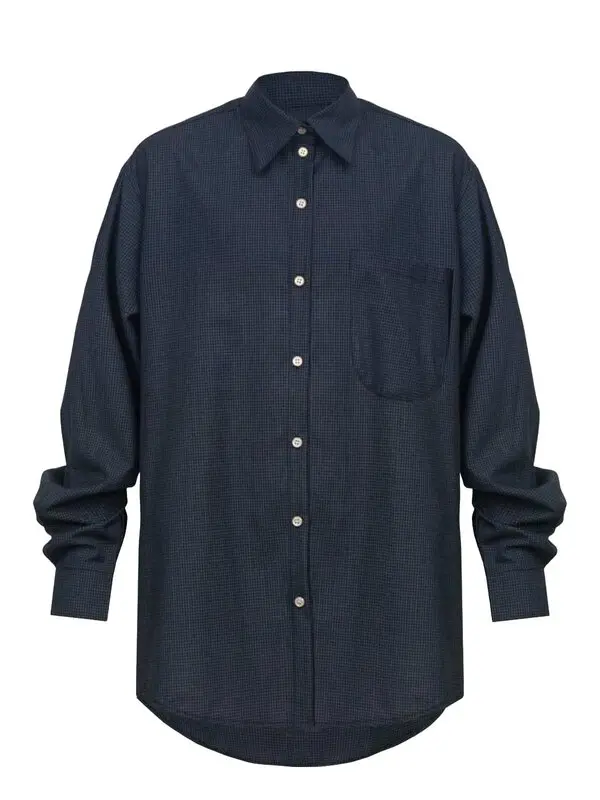 VAN BRUSSEL Lennon Collared Shirt In Navy Check - Blue