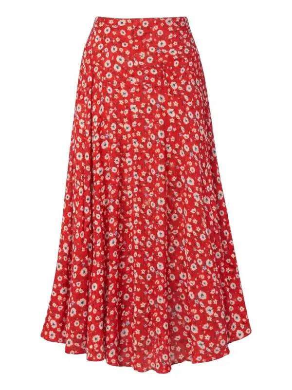 ROSE & NANCY Philippa Floral Print Midi Skirt - Red