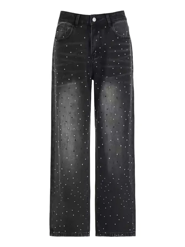 CHANEL JOAN ELKAYAM Dark Crystal Embellished White Washed Jeans - Grey