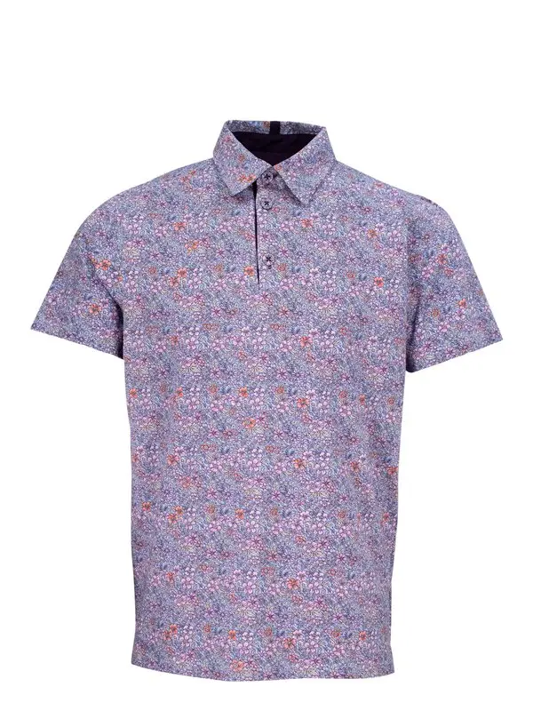 LORDS OF HARLECH Pietro Flower Field Polo Shirt Shadow Pink - Purple