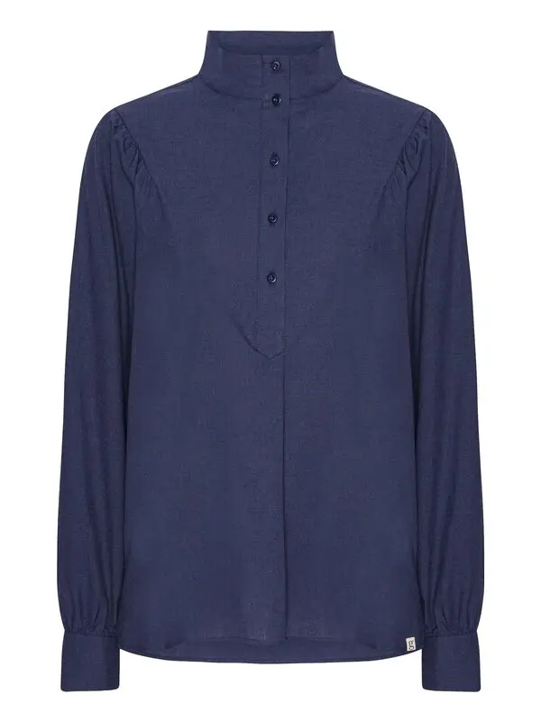 GROBUND Sonja Shirt High Collar In Dark Melange - Blue