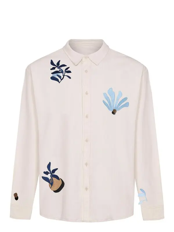 INGMARSON Neutrals Abstract Floral Organic Cotton Shirt Ercu - Beige