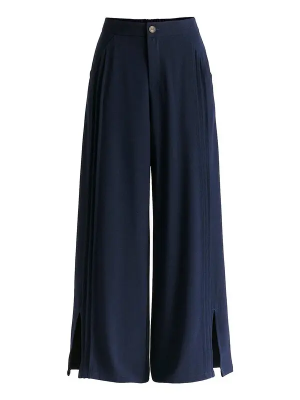 PAISIE Wide Leg Trousers With Side Pleats And Split Hem In Navy - Blue
