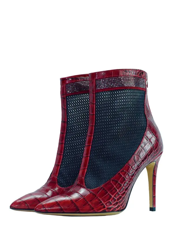 STESSA BY SARAH The Valentina Croc Mesh Boot In Barbados Cherry - Red