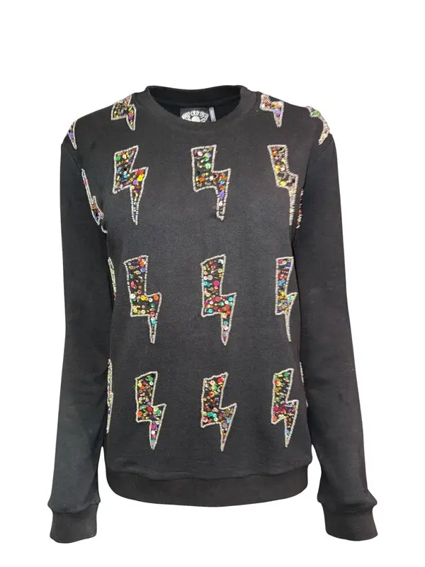 ANY OLD IRON Black / Silver Multicolor Electric Lightning Beaded Sweatshirt - Black/silver