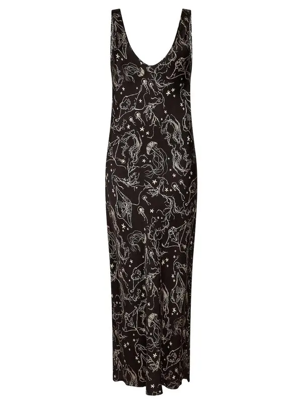 LILY ROU Silk Ray Scoop Midi Slip Dress - Black