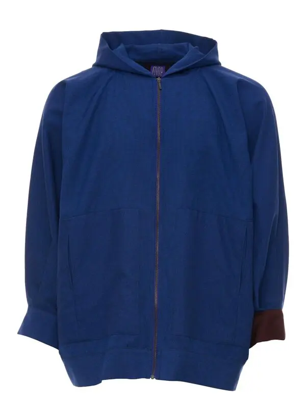 MOE Zip Hooded Jacket With Burgundy Cuff - Blue