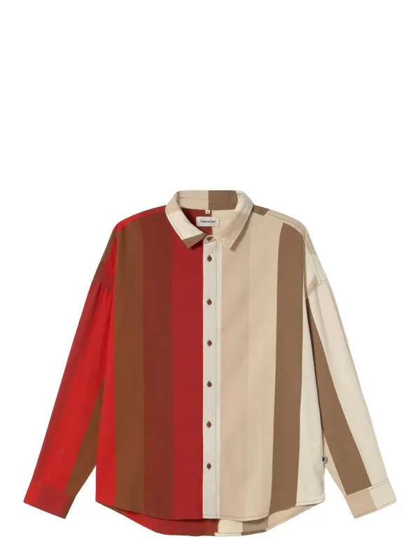 THINKING MU Striped Sandfire Haru Shirt - Red