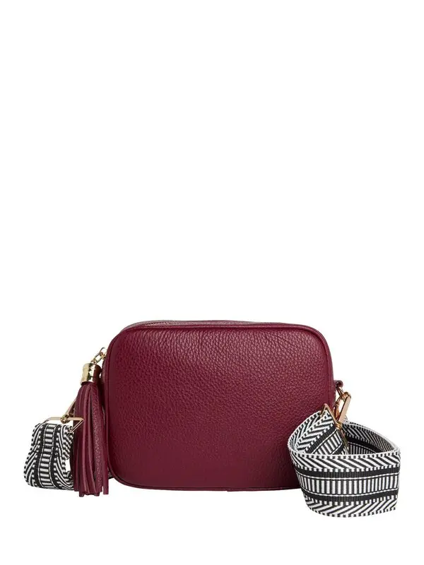 BETSY & FLOSS Verona Crossbody Burgundy Tassel Bag With Black & White Chevron Strap - Red