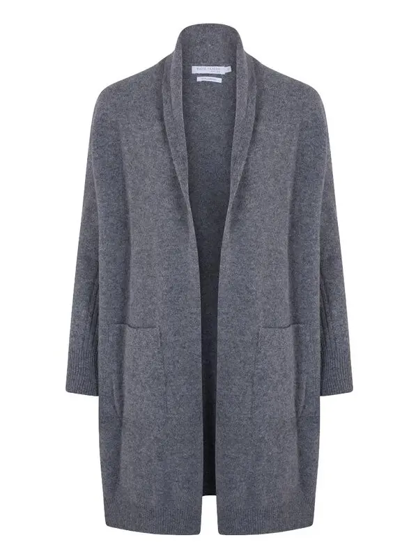 PAUL JAMES KNITWEAR Pure Lambswool Long Line Liberty Cardigan With Pockets Mix - Grey