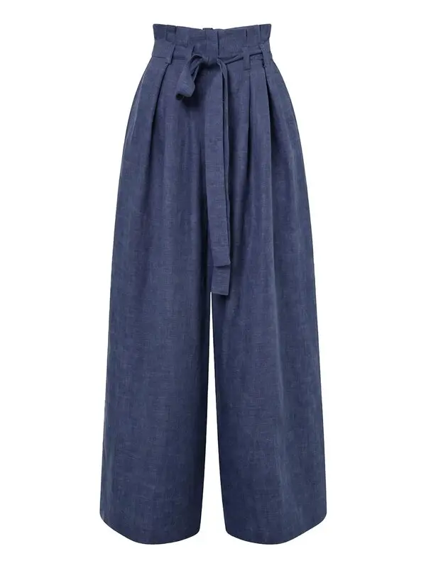 METAMORPHOZA Linen Denim Wide-leg Trousers - Blue