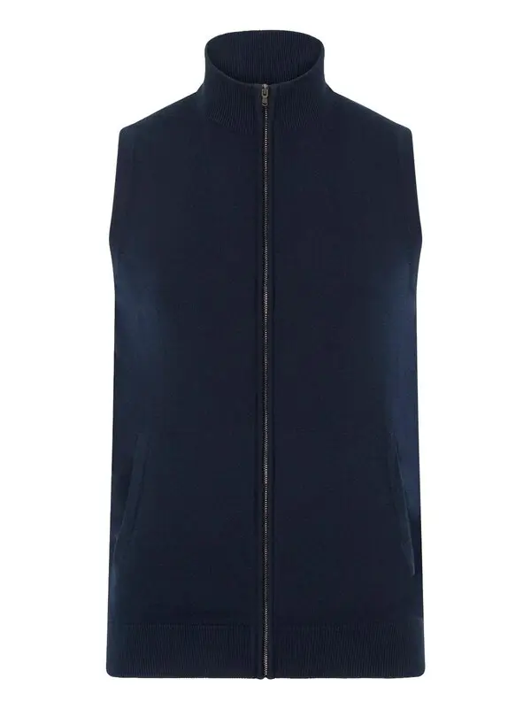 PAUL JAMES KNITWEAR Lightweight Cotton Zip Through Andrew Gilet Navy - Blue
