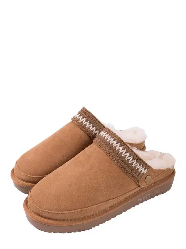 PRETTY YOU Neutrals / Hallie Sheepskin Multiway Slippers In Chestnut - Brown