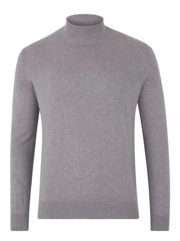 PAUL JAMES KNITWEAR Ultra Fine Cotton Spencer Mock Turtle Neck Jumper Ash - Grey