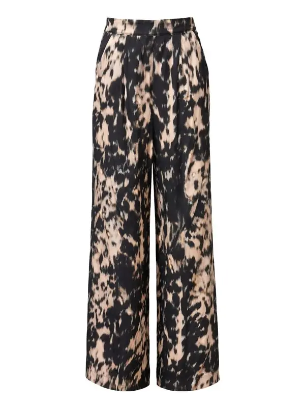 OH!ZUZA NIGHT&DAY Neutrals Echo Wide-leg Viscose Satin Trousers – Print - Black