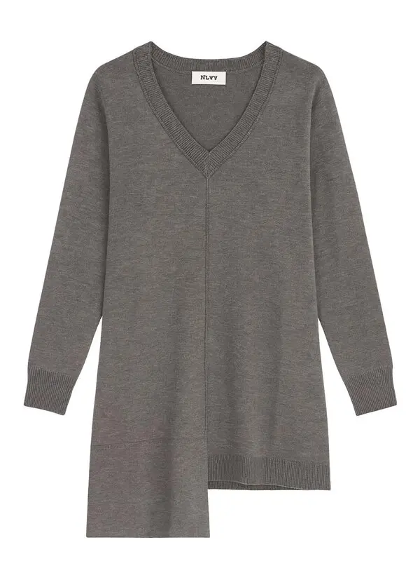 NUVV COLLECTION Asymmetric Merino Wool Sweater – Premium Italian Yarn Design - Grey