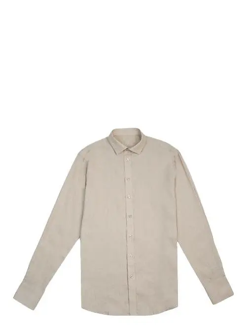 EIGHT X Neutrals 100% Linen Button Long Sleeve Button Down Shirt - Beige