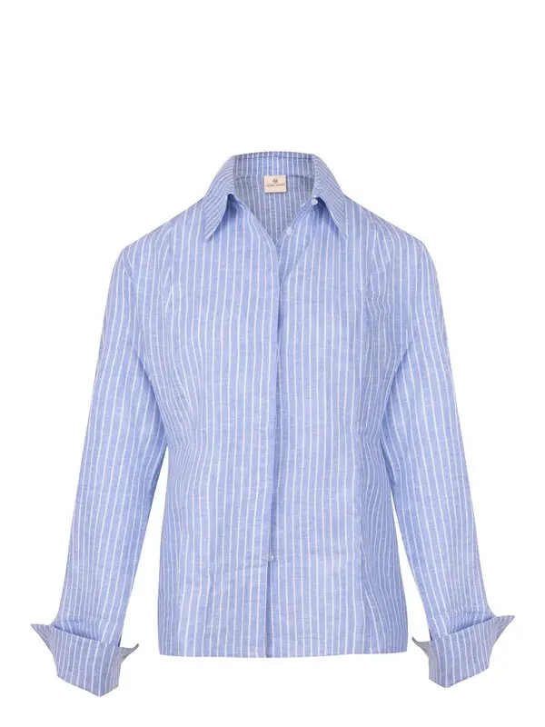 GUNDA HAFNER LTD Light And White Striped Linen Cotton Blend Shirt - Blue