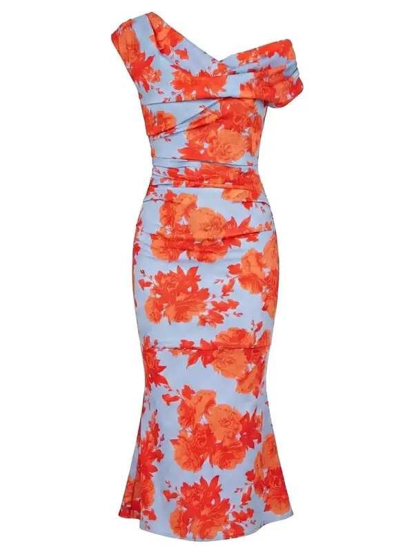 ATOM LABEL Mercury Midi Dress In Powder Blue & Floral - Orange