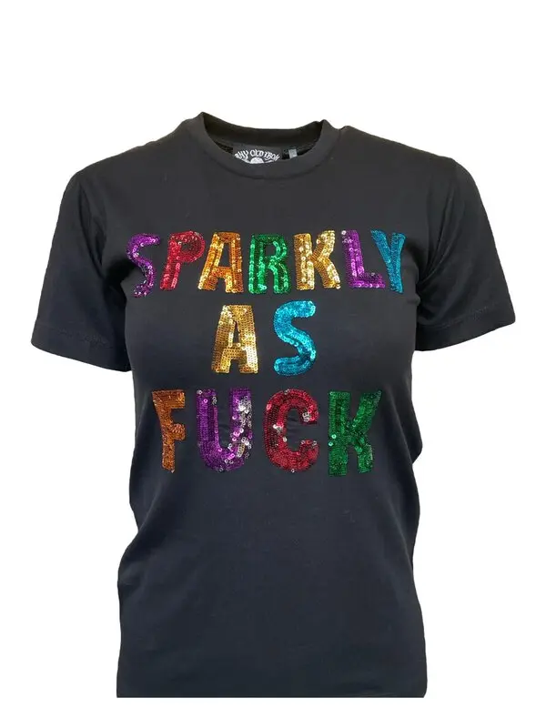 ANY OLD IRON Rainbow Sparkly As Fuck Sequin T-shirt - Black