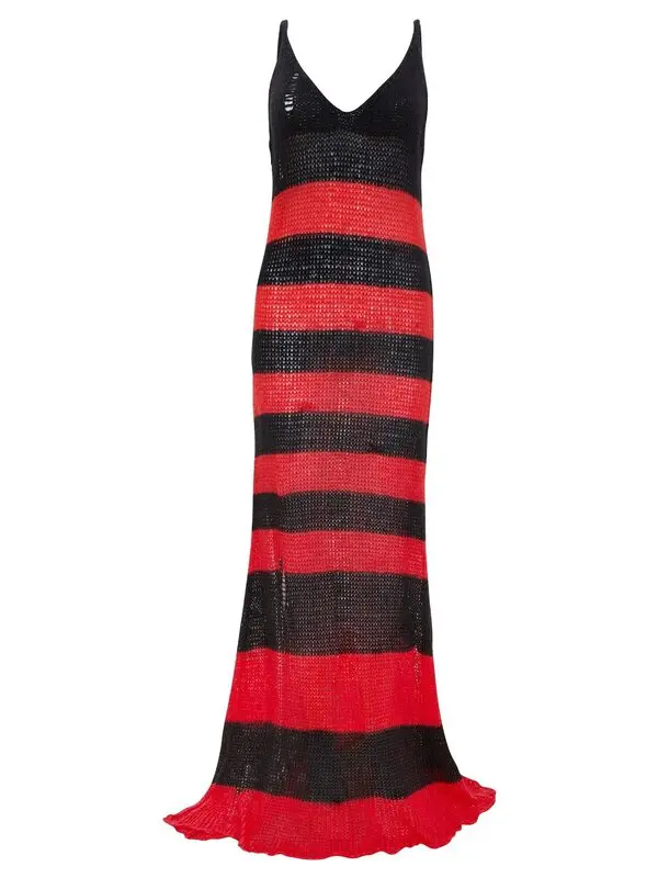 SARAH REGENSBURGER Hand-knitted Striped Maxi Dress - Red/black