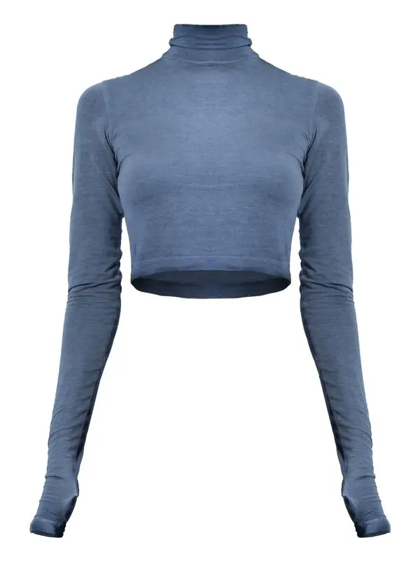 ZHENABIA Na Body Dusty Long Sleeve Boho Crop Top - Blue