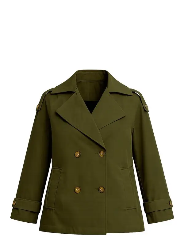 TANTRA SPAIN SL Short Quilted Trench Coat With Double-breasted Buttons, Side Pockets, And Flared Back Khaki - Green