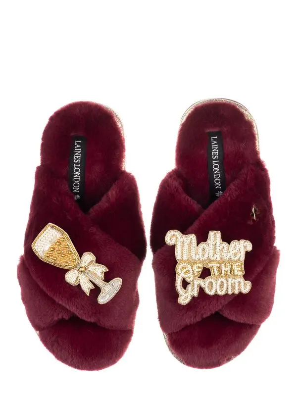 LAINES LONDON Classic Laines Slippers With Mother Of The Groom Brooches Burgundy - Red