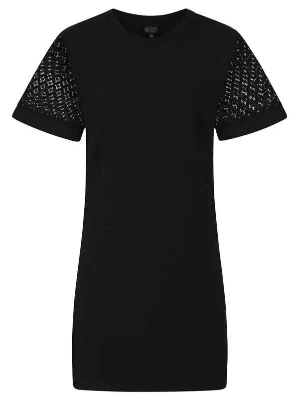 SOPHIE CAMERON DAVIES Lace Sleeve Cotton T-shirt Dress - Black
