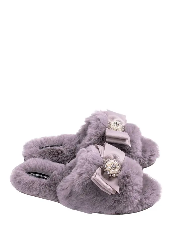 PRETTY YOU Anya Slider Slipper With Diamante In Mink - Pink