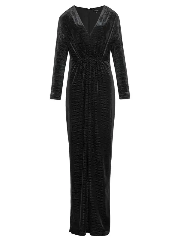 SMART AND JOY Textured Velvet V-neck Maxi Dress - Black