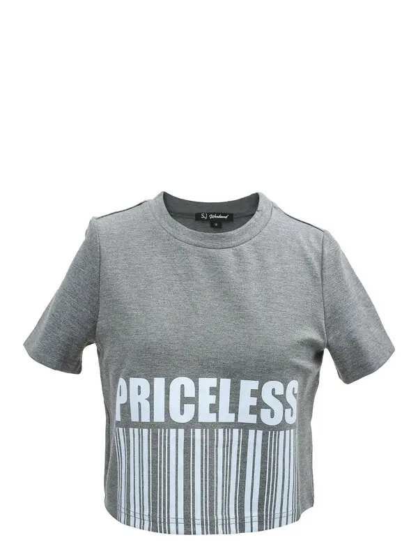 SMART AND JOY Typo Print Crop T-shirt - Grey