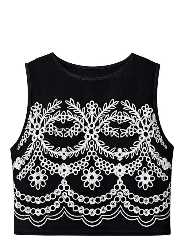 YUMI Embroidered Crop Top - Black