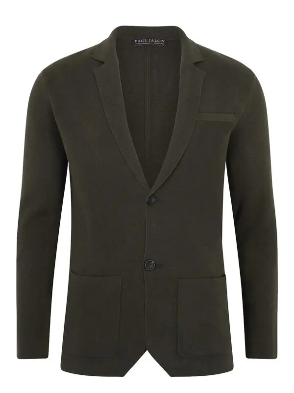 PAUL JAMES KNITWEAR Lightweight Organic Cotton Luca Linen Knitted Blazer - Green