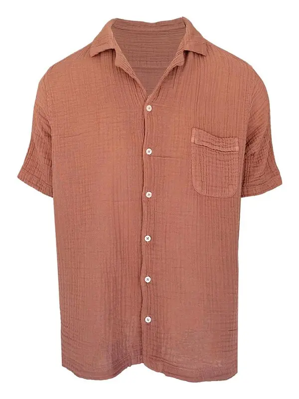 Haris Cotton Textured Cotton Byron Shirt Blush - Brown